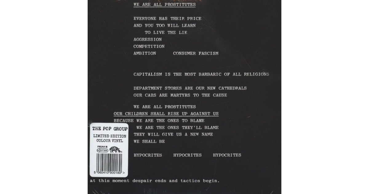 We Are All Prostitutes, The Pop Group – 7" – Music Mania Records – Ghent